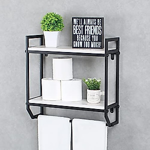 Bathroom Shelves 2-Tier Metal Industrial 16.9" Wall Mounted,Rustic Wall Shelf Over Toilet,Towel Rack with Towel Bar,Utility Storage Shelf Rack,Floating Shelves Towel Holder,Retro White