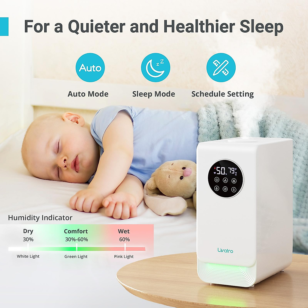 6L Humidifiers for Bedroom Home, Smart Warm and Cool Mist Humidifier for Large Room, Cool Mist Humidifiers for Plants, Top Fill Design and Alexa & App Control, Essential Oil Compatible