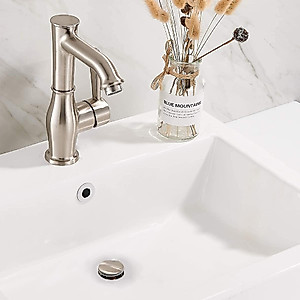 iFealClear Pop Up Bathroom Sink Drain with Overflow, Push and Seal Pop Up Drain Stopper for Faucet Vessel, Anti-Explosion and Anti-Clogging pop up Plunger Sink Drain Assembly, Brushed Nickel, 2 Pack