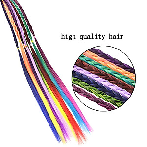 HUJIANWEN Colored Braids Hair Extensions with Rubber Bands Rainbow Braided Synthetic Hairpieces Ponytail Hair Accessories for Women Kids Girls Party Highlights Cosplay Dress Up