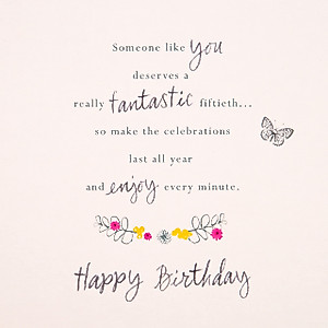 Hallmark 50th Birthday Card - Classic Embossed Floral Design