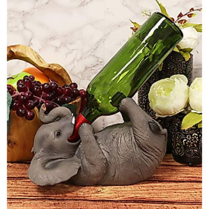 Ebros Kitchen Decor Playful Safari Elephant Wine Bottle Holder Figurine Animal Savanna Oil Wine Valet Storage with Pachyderm Elephant Theme