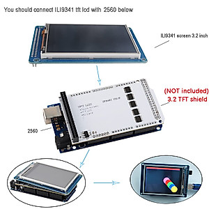 DIYmalls ILI9341 3.2 inch TFT LCD Display Screen Module 3.3V Resistive Touch Panel 320x240 w/SD Card Slot for Mega-2560 only
