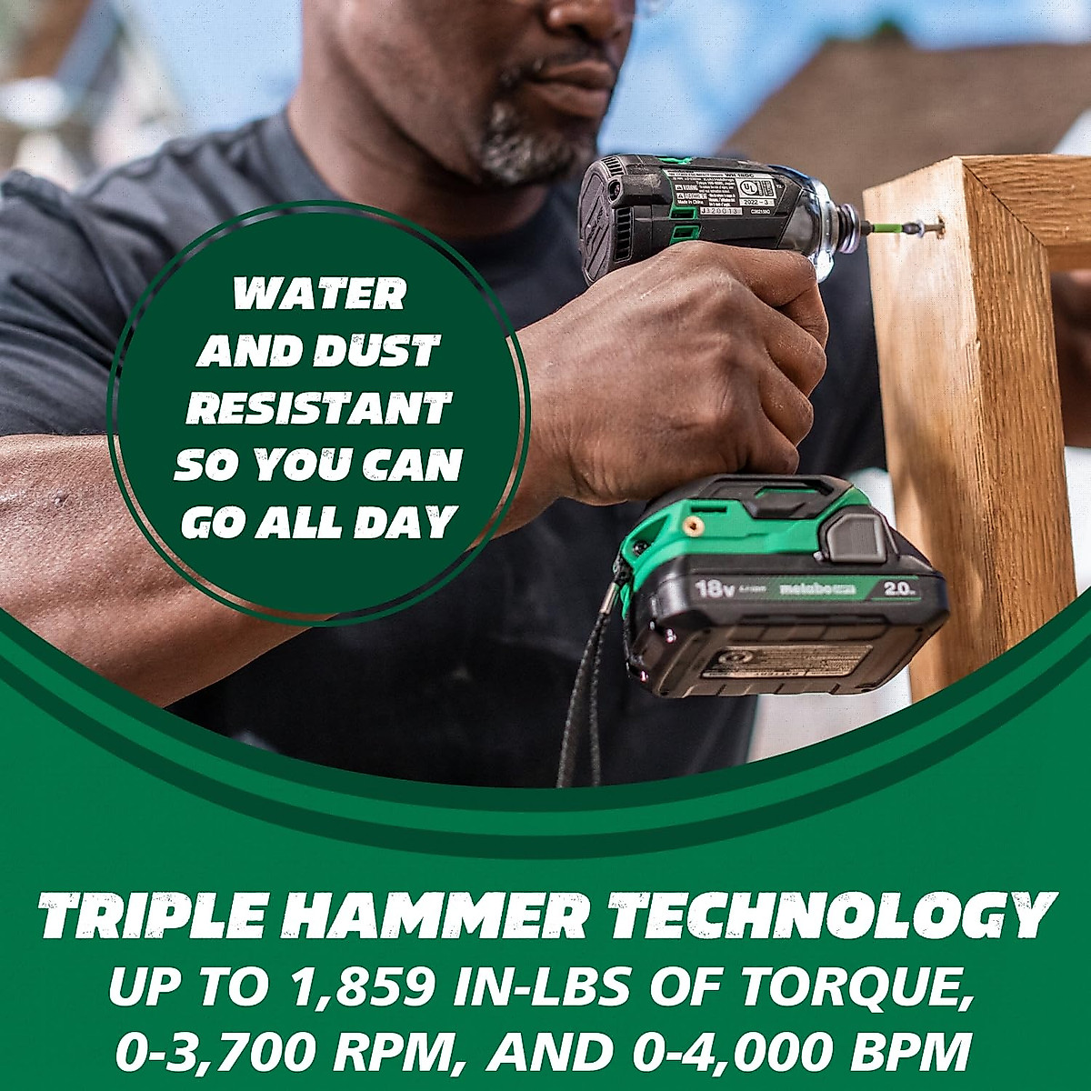 Metabo HPT 18V MultiVolt™ Cordless Triple Hammer BOLT Impact Driver Set, Power Impact Driver Kit with Case, 2 Lithium-Ion Batteries and Charger, 1/4-Inch Chuck, Compact LightWeight Power Tool, WH18DC