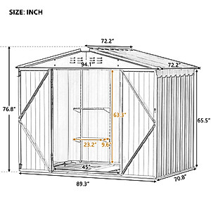 RITSU 8ft x 6ft Outdoor Garden Shed, Metal Storage Shed with Adjustable Shelf and Lockable Doors, Galvanized Steel Tool Cabinet with Vents and Foundation Frame Shed for Backyard, Lawn, Garden, Brown