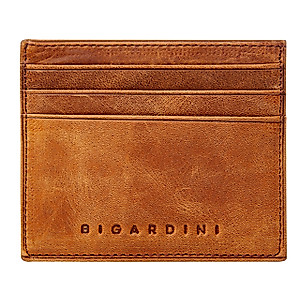 Bigardini Slim Minimalist Leather Card Wallet For Men & Women - RFID Blocking Leather Card Holder Wallets (Brown)