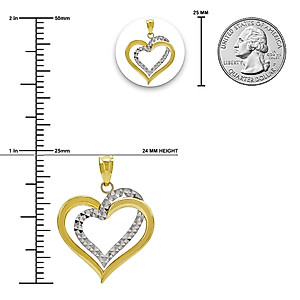 Charm America - Gold Double Heart Charm - 10 Karat Solid Gold - Diamond-cut Heart Pendant