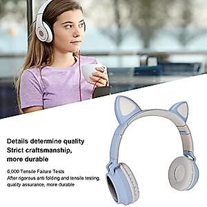 PUSOKEI Gaming Headset, Deep Bass Cat Ear Gaming Headphones Bluetooth 5.0, Retractable and Foldable Cat Headphones Noise Reduction Over Ear Headphones with Soft Earmuffs(Blue