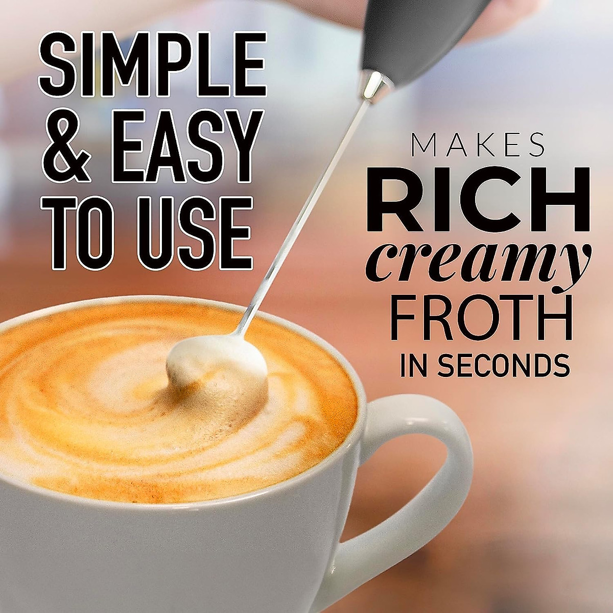 2 in 1 Milk Frother for Coffee - Durable Handheld Frother Electric Drink Mixer Handheld, Mini Electric Whisk for Coffee, Matcha, eggs, etc (With Stand, Black)