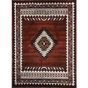 Kingdom South West Native American Area Rug Rust Brown Beige Design D143 (5 Feet 2 Inch X 7 Feet)