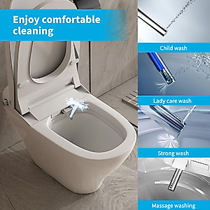 Small Smart Toilet Bowl, Foot Sensing Flush Bidet Toilet, Tushy Bidets for Existing Toilets, Composting Toilet with Heated Bidet, One-Piece Toilet Seat, Auto Flush, Remote Control