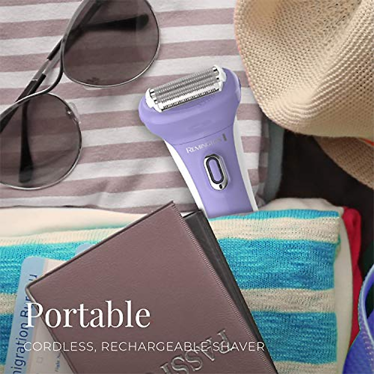 Remington WDF5030A Smooth & Silky Electric Shaver for Women, 4-Blade Smooth Glide Foil Shaver and Bikini Trimmer with Almond Oil Strip, Purple/White