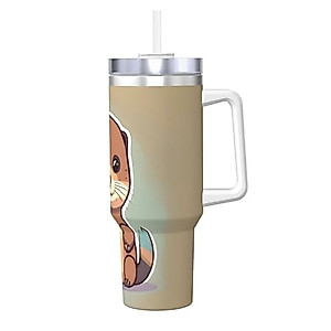 HULIBIN Cartoon Cute Otter Print Double Deck Stainless Steel Travel Coffee Cup With Lid 40 Oz Ice Bully Cup