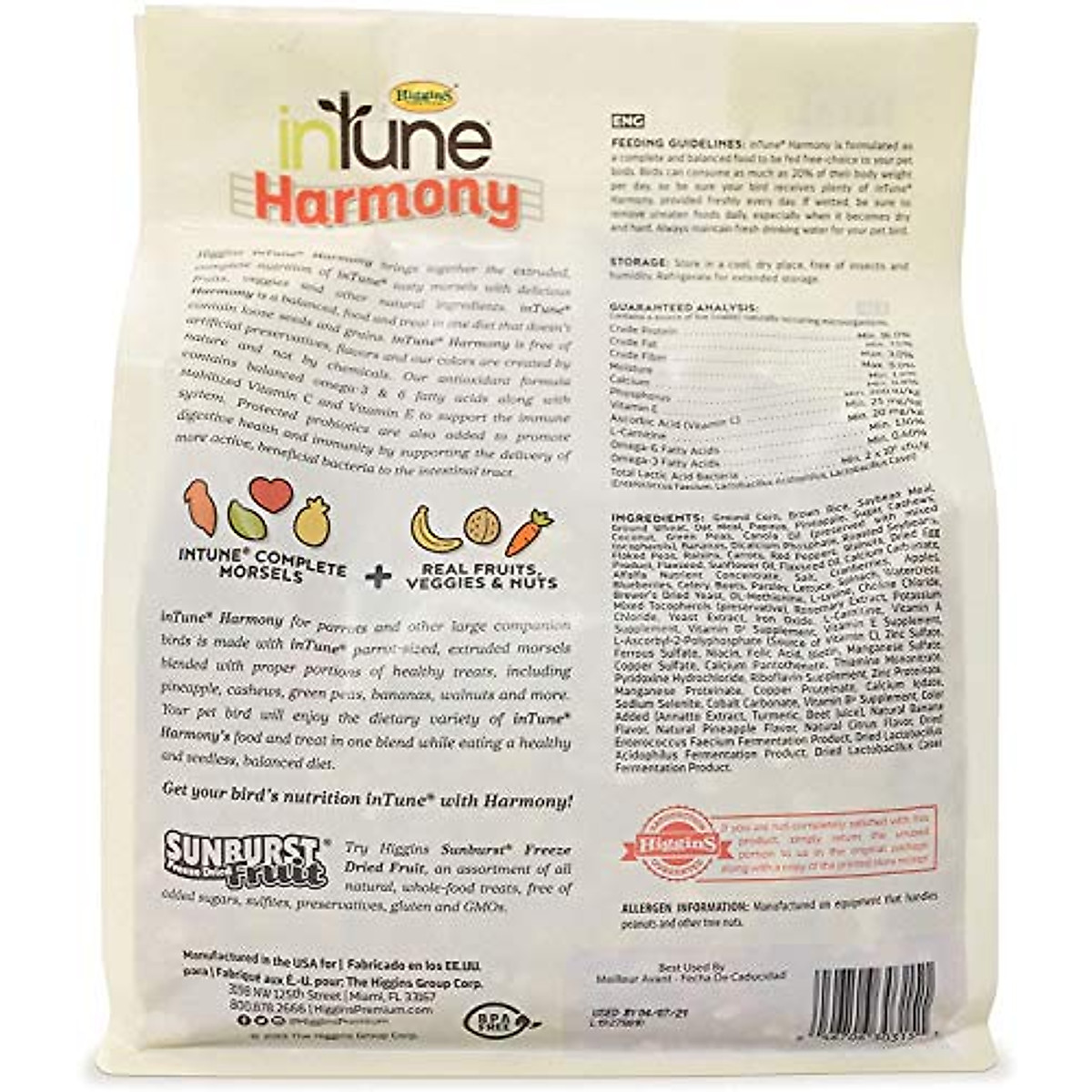 Higgins 2 Pack of Intune Harmony Food for Parrots and Large Birds, 3 Pounds Each