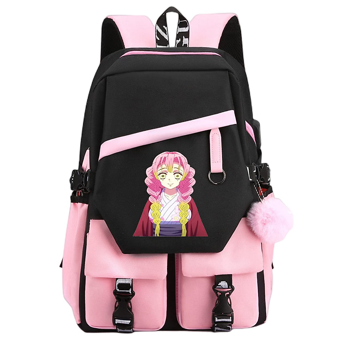 XIXISA 17 INCH Nezuko Laptop Backpack Kanroji Mitsuri Backpacks (Pink -Kanroji)
