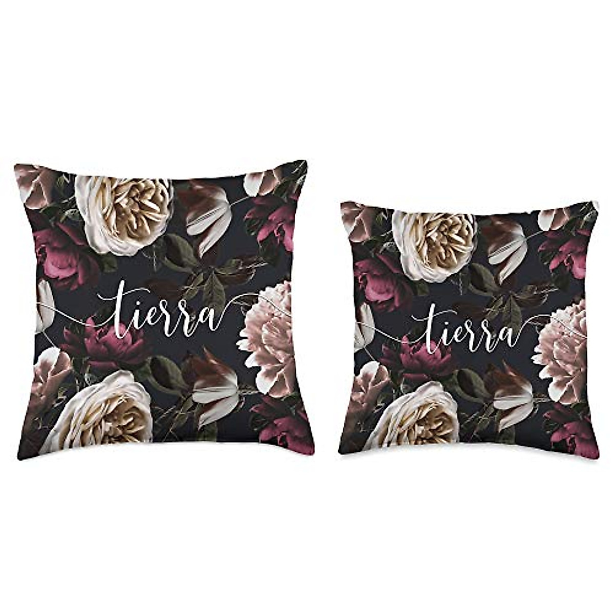 Tierra Personalized Girls & Womens Name Gifts Tierra-Elegant Floral Rose & Peony Personalized Name Throw Pillow, 16x16, Multicolor