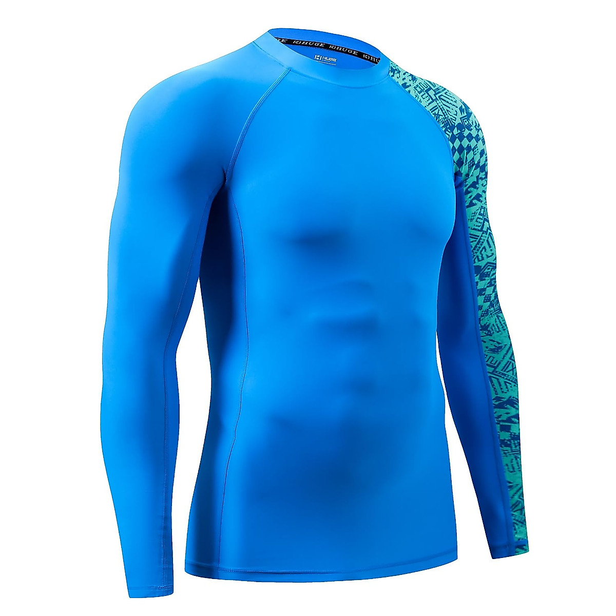 ADOREISM Men's Rash Guard Long Sleeves UPF 50+ Sun Protection Compression Swim Shirts for Men (Blue Digital, S)