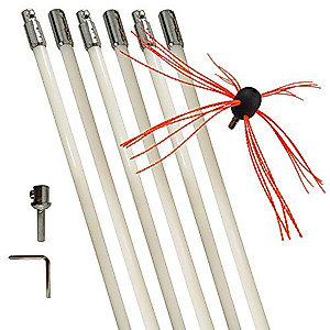 Chimney Cleaning Brush Fireplace Flue Sweep Whip Cleaner Tools 20 Feet Rotary System Flexible Rods Kit Drill Powered
