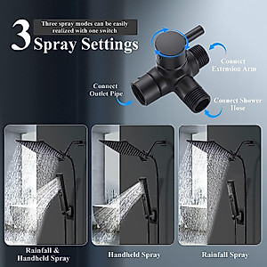 Shower Head Combo,10 Inch High Pressure Rain Shower Head with 11 Inch Adjustable Extension Arm and 3 Settings Handheld,Powerful Shower Spray Against Low Pressure Water with Long Hose