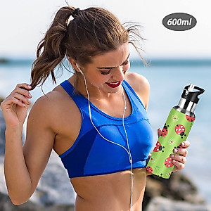 xigua Ladybug Water Bottle Double Walled Stainless Steel Leak Proof Thermo Flask for Sports Gym Cycling Outdoor,20 oz.