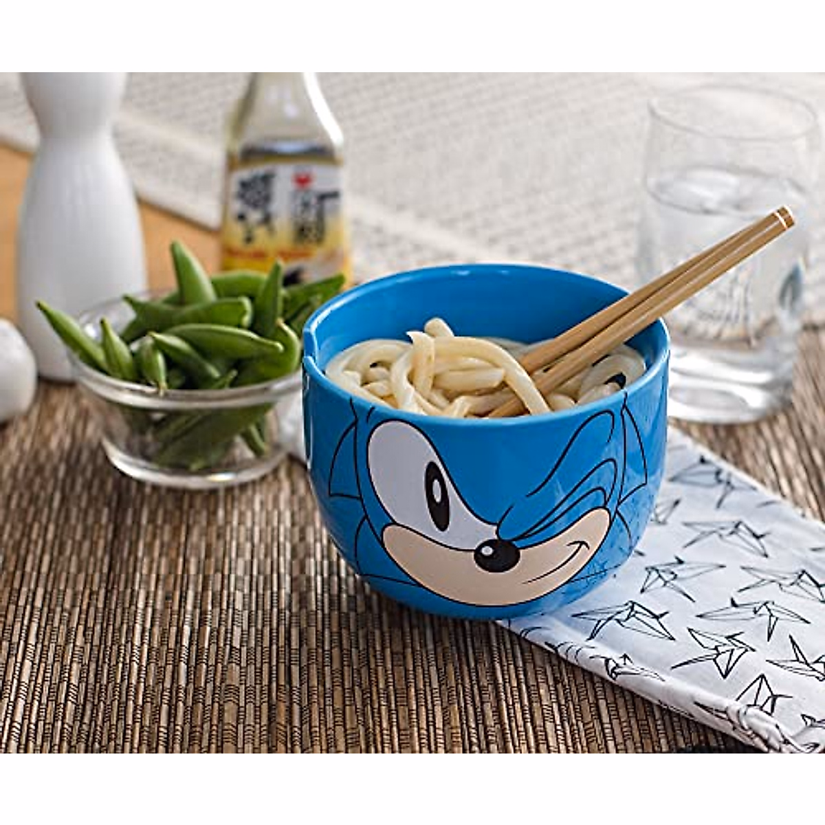 Sonic The Hedgehog Japanese Ceramic Dinnerware Set | Includes 14-Ounce Ramen Bowl and Wooden Chopsticks | Asian Food Dish Set for Home Kitchen | Fun Gamer Gifts