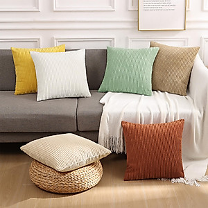 Mecatny Corduroy Throw Pillow Covers 18x18 Set of 2 - Striped Decorative Pillow Covers for Living Room, Bed - Soft Square Couch Pillow Covers for Sofa - Cream White