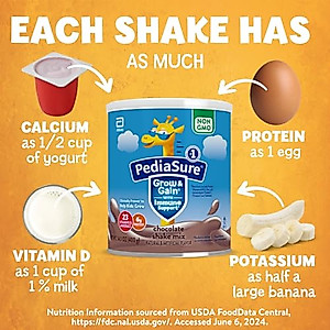PediaSure Grow & Gain With Immune Support Shake Mix Powder, 23 Vitamins & Minerals, 6g Protein, Helps Kids Catch Up On Growth, Non-GMO, Gluten-Free, Chocolate, 14.1 oz Can, Pack of 6