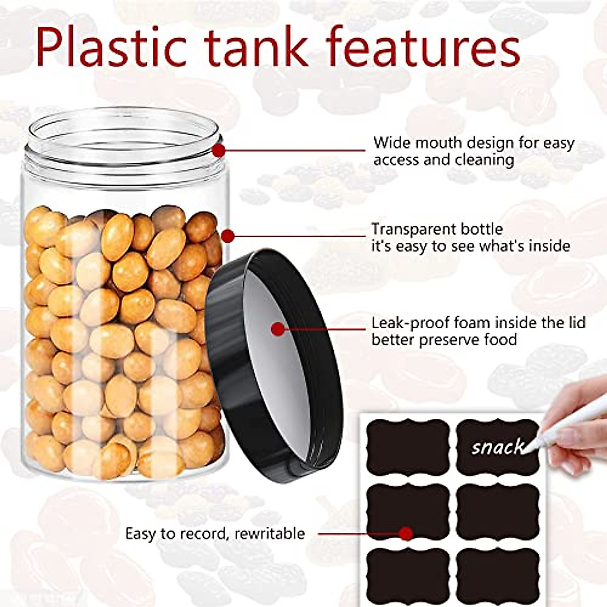 Plastic Jars with Lids 20Pcs 14 oz Clear Plastic Slime Storage Jars Containers with Airtight Leak Proof Black Plastic Screw On Lids Cylinder Clear Round Jars Easy Clean Food Grade Durable PET…