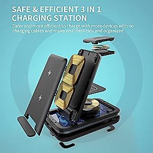 Wireless Charging Station, MSTJRY 3 in 1 Wireless Charger Stand Portable Designed for Apple Products Multiple Devices iPhone iWatch S7 SE S6 S5 S4 S3 S2 Airpods UL Certified Power Adapter Included