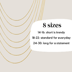 KISPER 24k Gold Snake Chain Necklace – Thin, Dainty, Gold Plated Stainless Steel Jewelry for Women & Men with Lobster Clasp, 20”