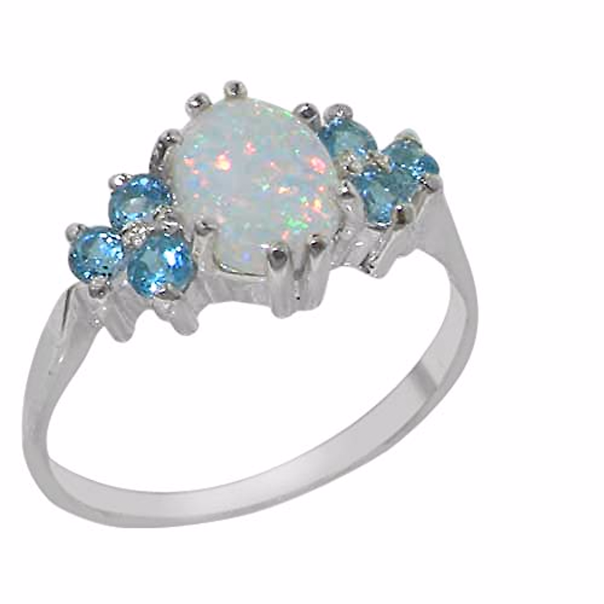 LetsBuyGold 925 Sterling Silver Natural Opal and Blue Topaz Womens Promise Ring - Size 11.5