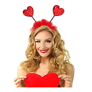 NAOPSY Heart Headband Valentine's Day Festive Headband Red Sequin Love-shaped Head Boppers Party Hair Accessoires for Holiday Festival