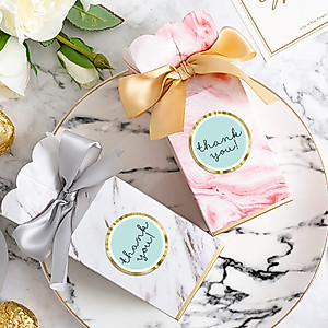 Modern Thank You Stickers, Round Blue Thank You Stickers, Chic Gold Thank You Label Tags, 1.4 Inches 500 Adhesive Thank You Label Stickers Mr.Mug