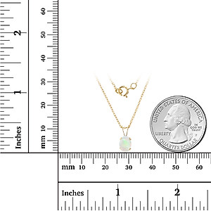 Solid 10K Yellow Gold 7x5mm Oval Genuine Opal October Birthstone 18" Rope Chain Necklace | 10K Gold Opal Necklace For Women