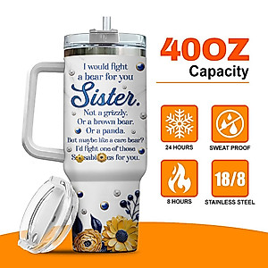 99WHALE Flower Light Handle White Yellow Tumblers From For Would Blue Cups Sisters Bear You Navy Fight, Tumbler 40 Oz With Handle Lid And Straw, Big Sis Carving Floral, Sister Gifts