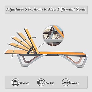 Domi Pool Lounge Chair Aluminum Adjustable Outdoor Chaise Lounge,All Weather Plastic Poolside Lounge Chair for Deck Lawn Backyard, Orange Textilene