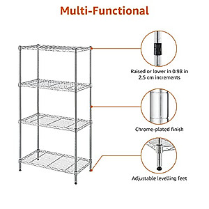 Amazon Basics 4-Shelf Adjustable, Storage Shelving Unit, (200 Pound Loading Capacity per Shelf), Steel Organizer Wire Rack, 13.4"D x 23.2"W x 48"H, Chrome
