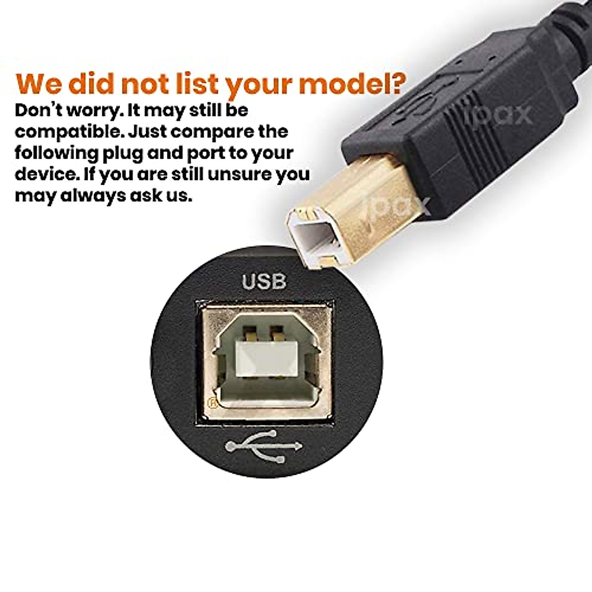 Ipax USB Printer Cable and AC Power Cord Compatible with for Brother HL-2270DW HL-2280DW HL-3170CDW HL-2170w HL-5470DW HL-4570CDW HL-3140CW HL-2230