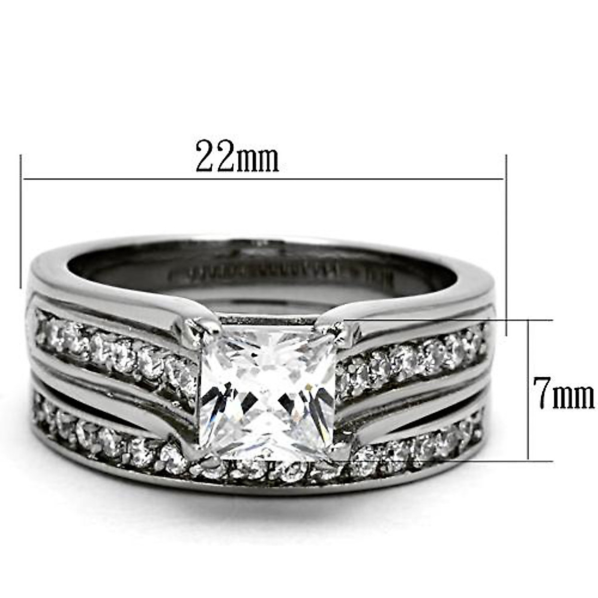 Marimor Jewelry Princess Cut Zirconia Stainless Steel 316 Wedding Ring Band Set Womne's Size 9