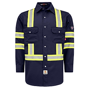 BOCOMAL FR Shirts Hi Vis/High Visibility Flame Resistant/Fire Retardant Shirt 7.5oz Navy FR Shirts for Men