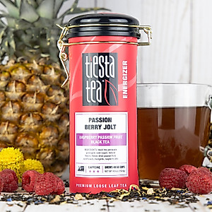 Tiesta Tea - Passion Berry Jolt, Raspberry Passion Fruit Black Tea, Premium Loose Leaf Tea Blends, Caffeinated Black Tea, Make Hot or Iced Tea & Brews Up to 50 Cups - 4 Ounce Refillable Tin