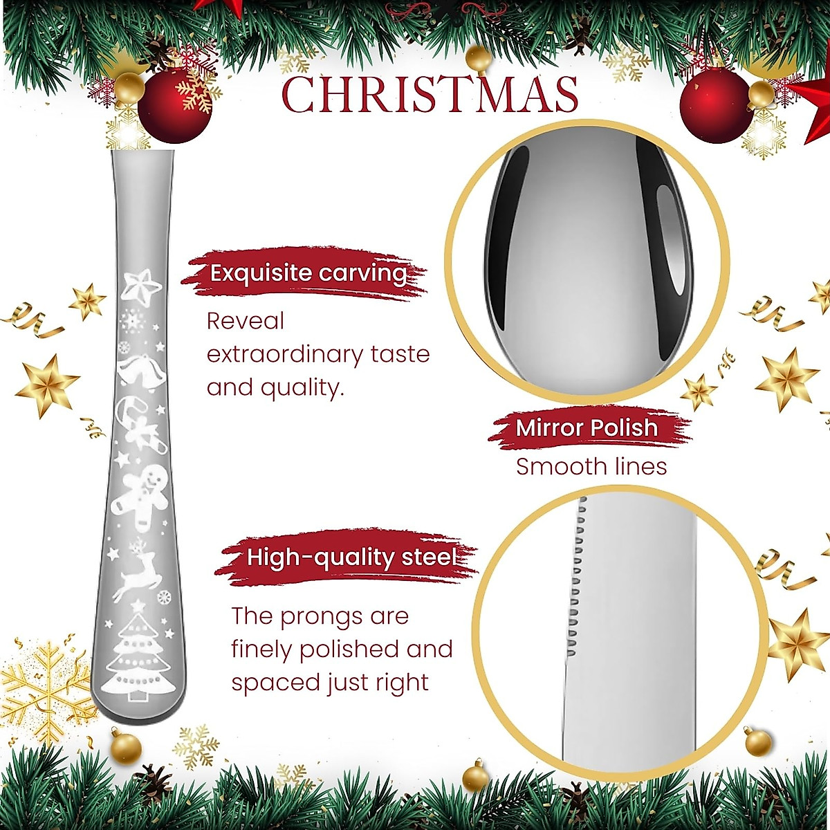 Vilihkc 20 Piece Stainless Steel Christmas Style Silverware Set Flatware Set Kitchen Utensil Set Service for 4 Tableware Cutlery Set for Home and Restaurant Dishwasher Safe