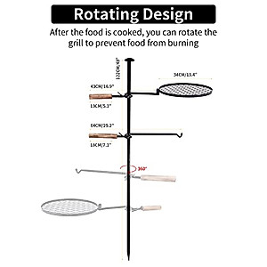 Swivel Campfire Grill Grate, Adjustable Fire Pit Grill, Camping Grill with Circular Grill for Outdoor Open Fire Cooking BBQ