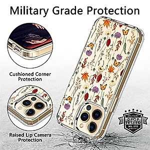 ICEDIO for iPhone 13 Pro Max Case with Screen Protector,Slim Fit Crystal Clear Cover with Fashionable Designs for Girls Women,Protective Phone Case 6.7" Orange Purple Floral