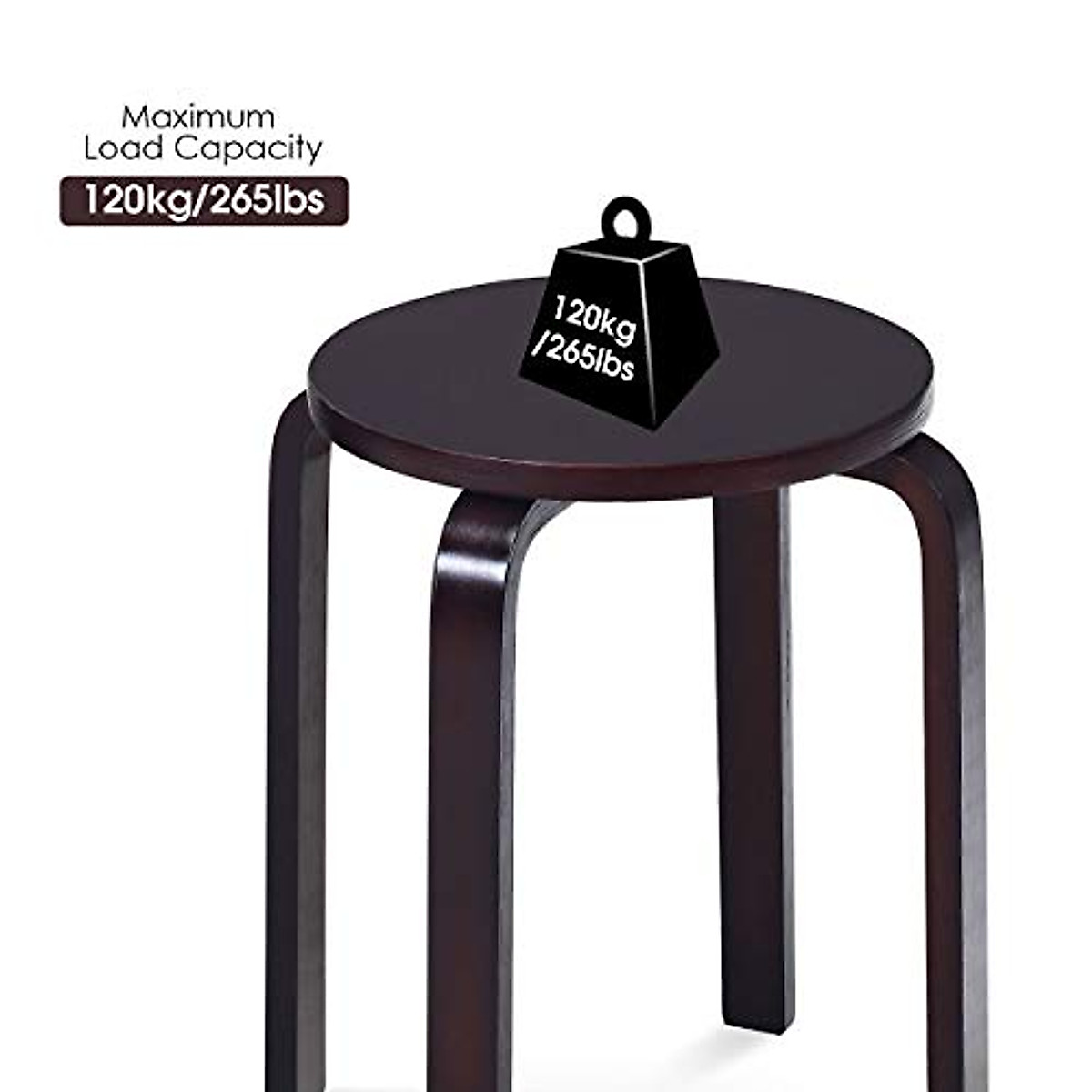 COSTWAY Stackable Bentwood Stools Set of 4, 18-Inch Height Backless Counter Chairs with Round Top, Anti-Slip Felt Pad, Portable School Stool for Dining Room, Kitchen, Classroom, Dark Coffee