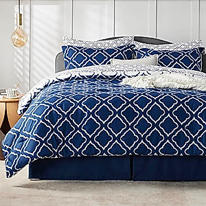 Bedsure Bed in a Bag - Queen Size Comforter Sets 7 Pieces, Bed Set with 1 Comforter, 2 Pillow Shams, 2 Pillowcases, 1 Flat Sheet, 1 Fitted Sheet, Navy Blue