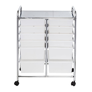 InTche 12-Drawer Rolling Craft Storage Or Office Cart，Drawer Size: 9.5” x 12.5” with Depths of 2.6” and 5.1”