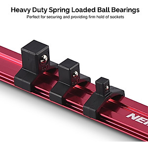 NEIKO 02454A Aluminum Socket Holder and Socket Organizer Tray for Toolboxes with Lightweight and Heavy-Duty Rails, 1/4-Inch, 3/8-Inch, and 1/2-Inch Drives, 3-Piece Socket Storage Set