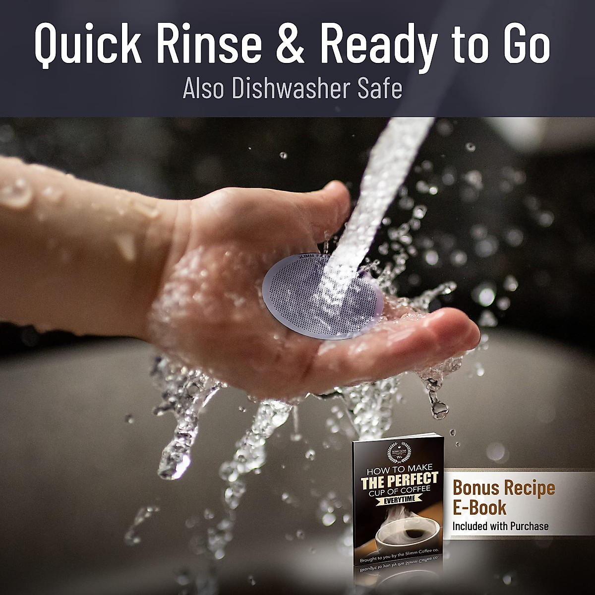 Reusable Filter Set by Slimm Filter - 2 Piece, Stainless Steel Metal - 2x Mesh Metal Filters For AeroPress Coffee & Espresso Maker, with Complimentary Recipe Book - Brew Barista-Grade Coffee At Home