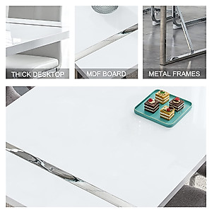Dining Table Set for 6，White Rectangular MDF Kitchen Table and Leather Dining Chairs Set of 6, 7 Piece Dining Table Set，Modern Metal Frame Dining Room Table Set 6 with Metal Frame For Kitchen